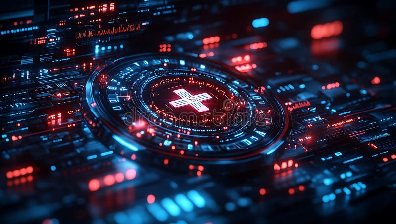 Futuristic Digital Shield with Red Medical Cross Symbolizing ...