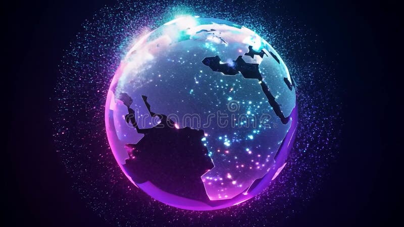 Glowing 3d Earth with Light Effects and Data Points Stock Video - Video ...