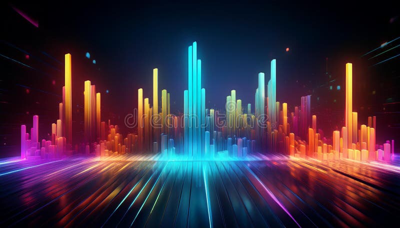 Glowing 3D Equalizer Bars in Sound Waves, 3D Background Music, Vibrant ...