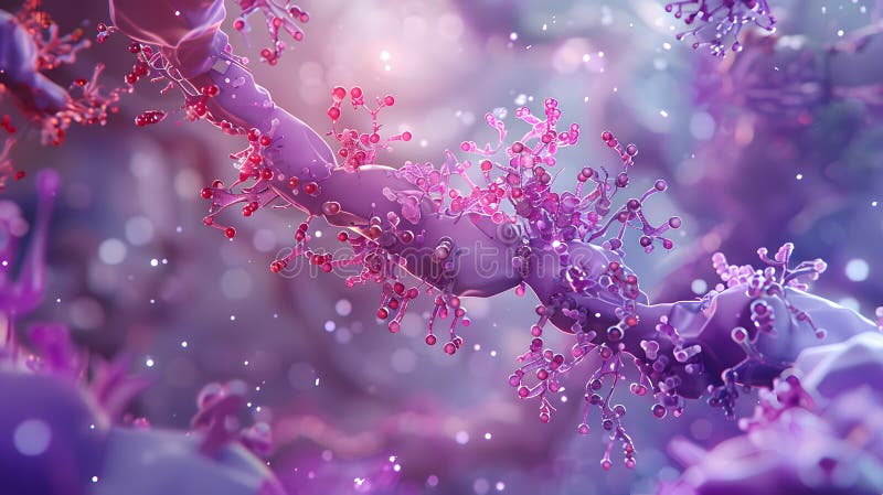 Glowing 3D Illustration of Enzymes in a Biochemistry. Stock ...