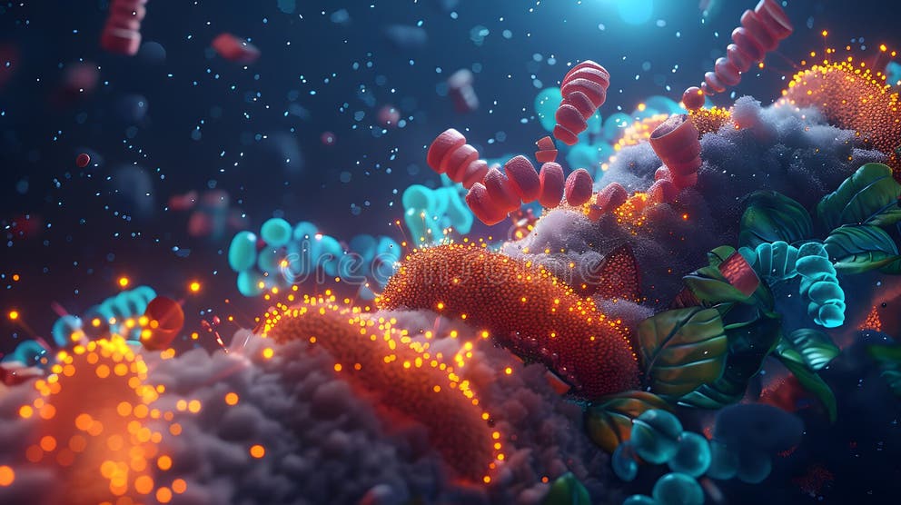 Glowing 3D Illustration of Enzymes Break. Stock Illustration ...