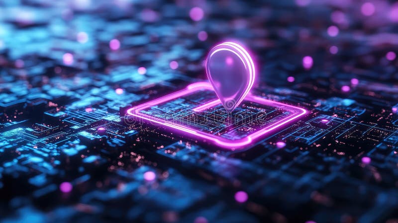 Glowing 3D Location Pin on a Digital Circuit Board Map, Symbolizing ...