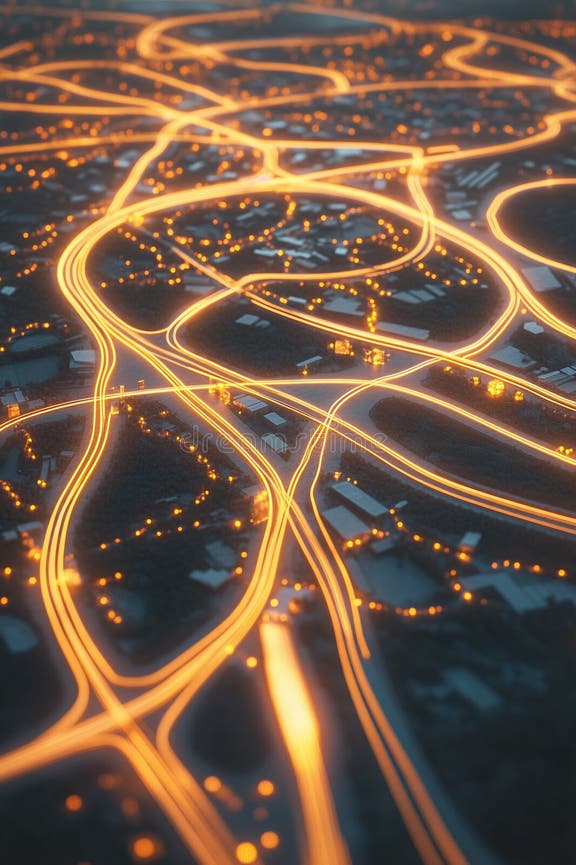 A Glowing 3D Map with Points of Interest and Overlapping GIS Network ...