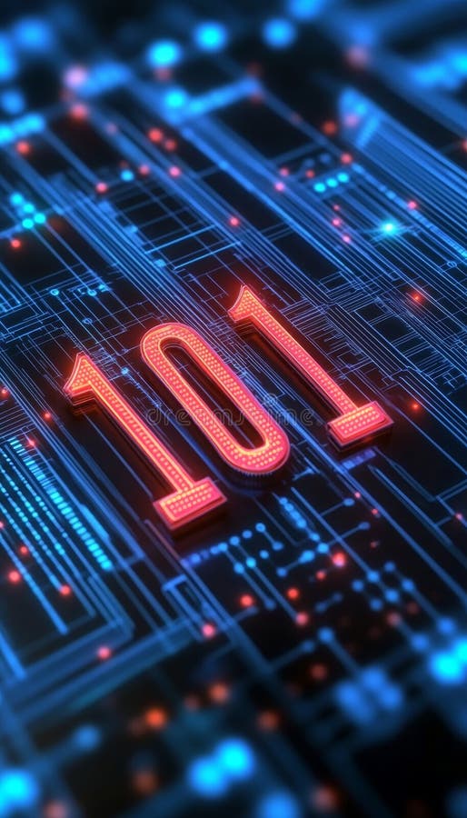 Glowing 3D Number 101 on an Abstract Futuristic Blue and Red Circuit ...