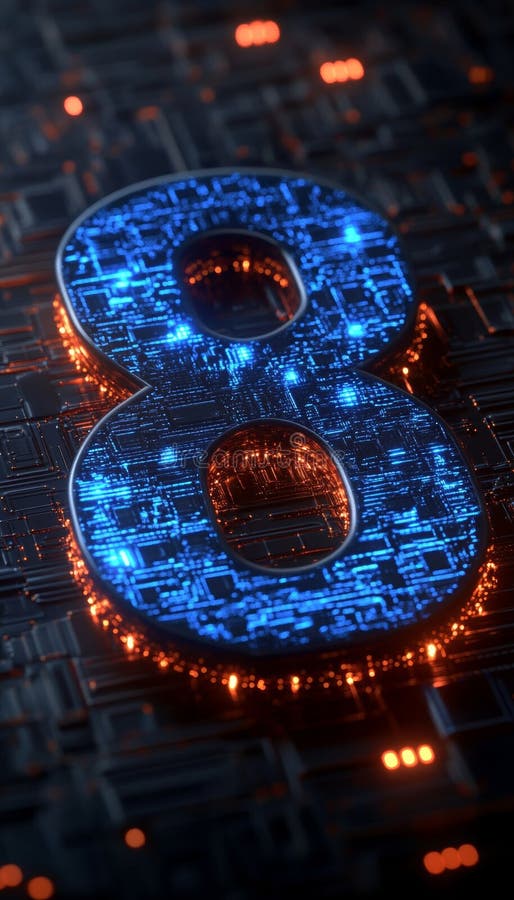 Glowing 3D Number 8 on a Circuit Board Futuristic Technology and ...