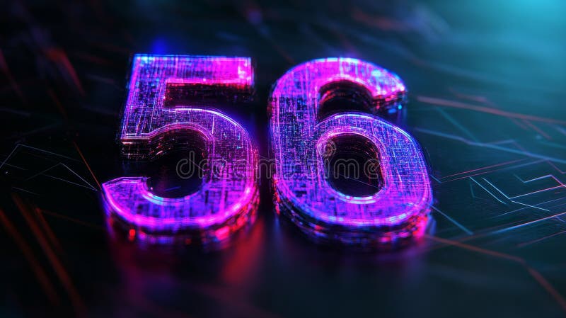 Glowing 3D Number 56 on Digital Abstract Background, Technology and ...