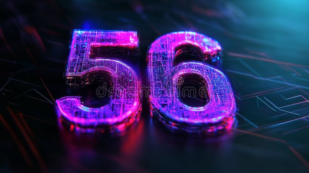 Glowing 3D Number 56 on Digital Abstract Background, Technology and ...