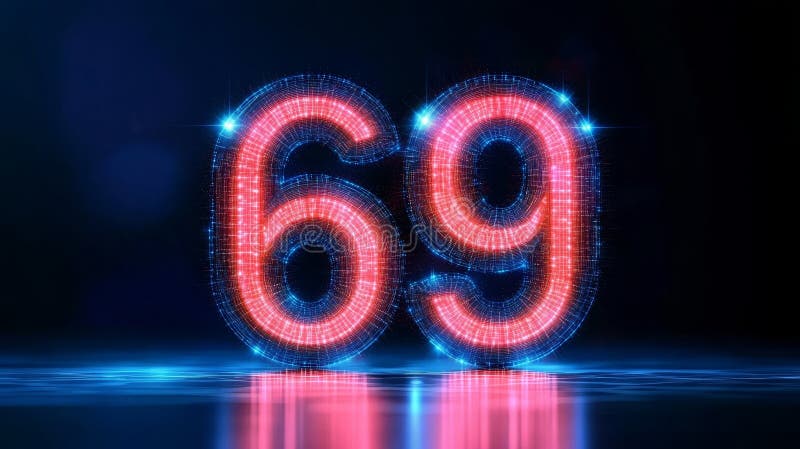 Glowing 3D Number 69 on Digital Background a Visual for Technology ...