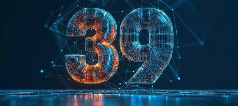 Glowing 3D Number 39 in a Digital Connected Style on a Dark, Futuristic ...