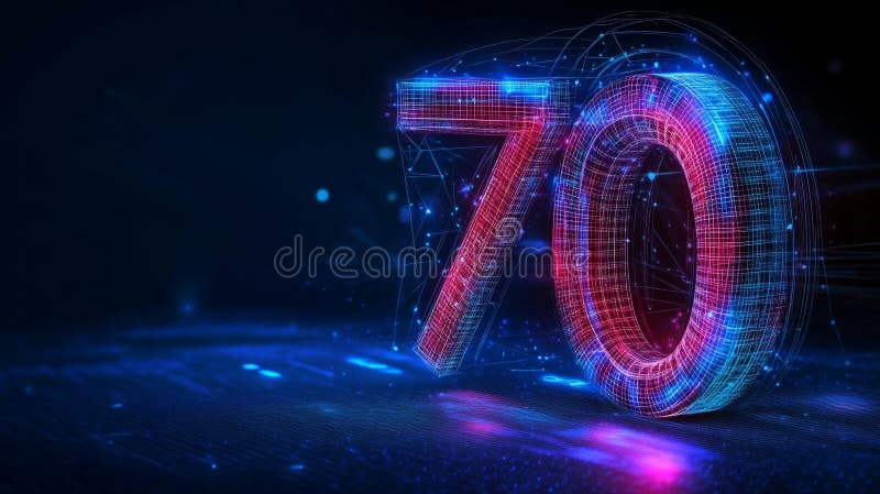 Glowing 3D Number 70 on a Futuristic Abstract Background. Digital ...
