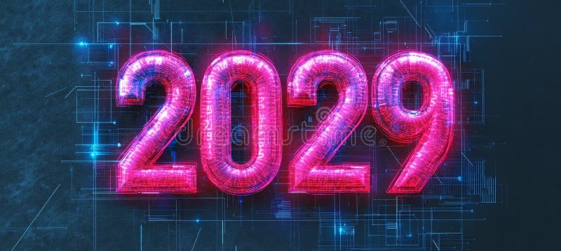 Glowing 3D Number 2029 on Futuristic Circuit Board Background, Digital ...