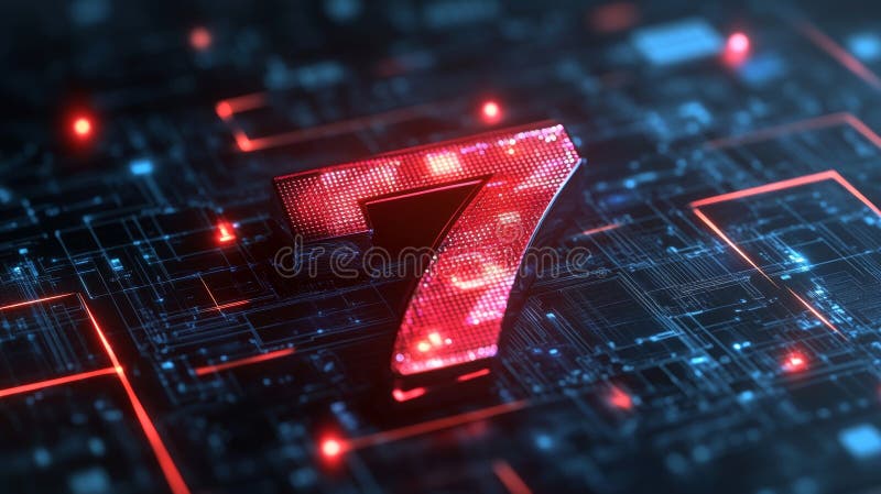 Glowing 3D Number 7 in Futuristic Cyberspace Digital Technology and ...