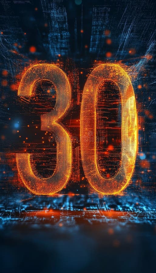 Glowing 3D Number 30 on Futuristic Digital Abstract Background ...