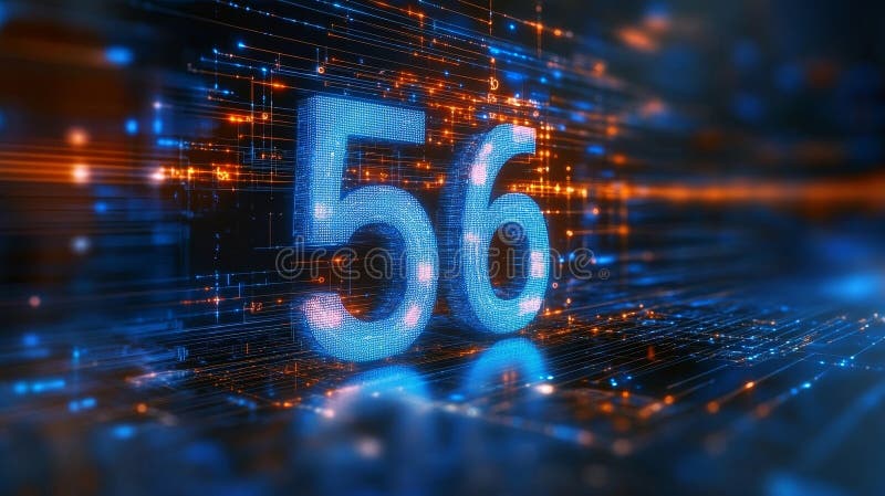 Glowing 3D Number 56 on a Futuristic Digital Abstract Background ...