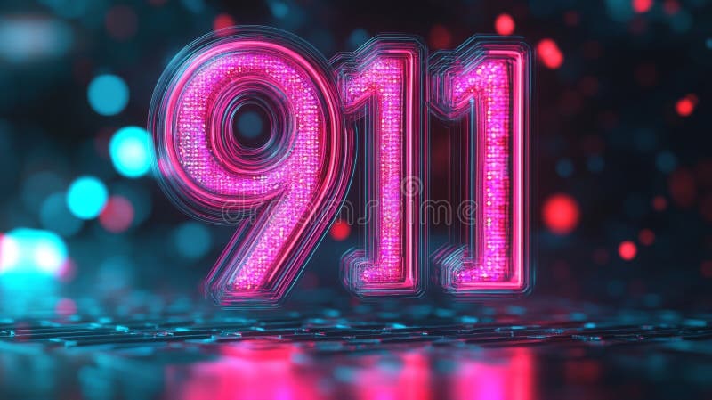 Glowing 3D Number 911 on Futuristic Digital Background Emergency ...