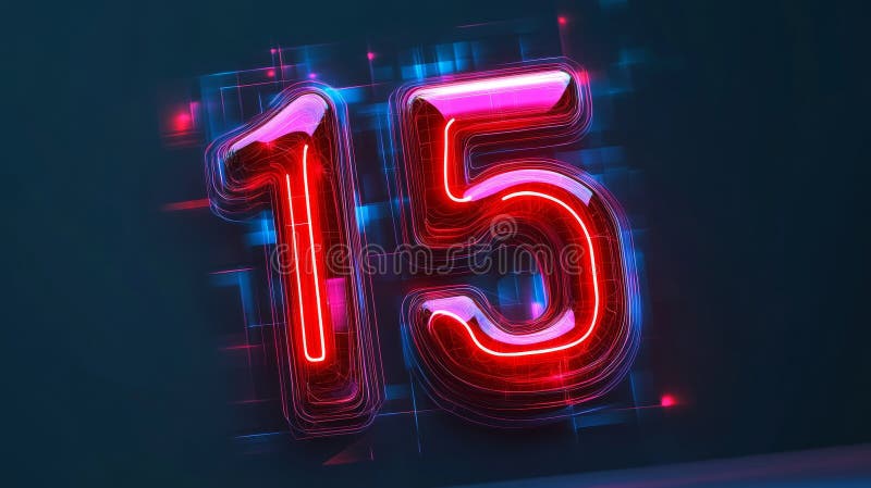 Glowing 3D Number 15 with Futuristic Neon Lights and Digital Effects on ...