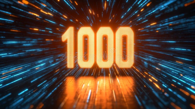 Glowing 3D Number 1000 on Futuristic Technology Background, Digital ...