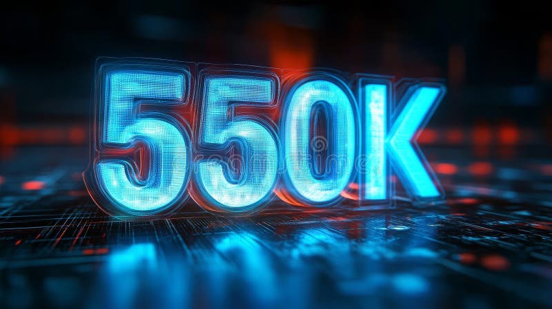 Glowing 3D Number 550K on Circuit Board Representing Technological ...