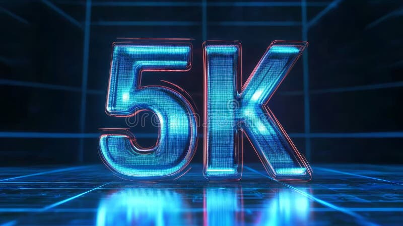 Glowing 3D Number 5K on Futuristic Blue Digital Abstract Background ...