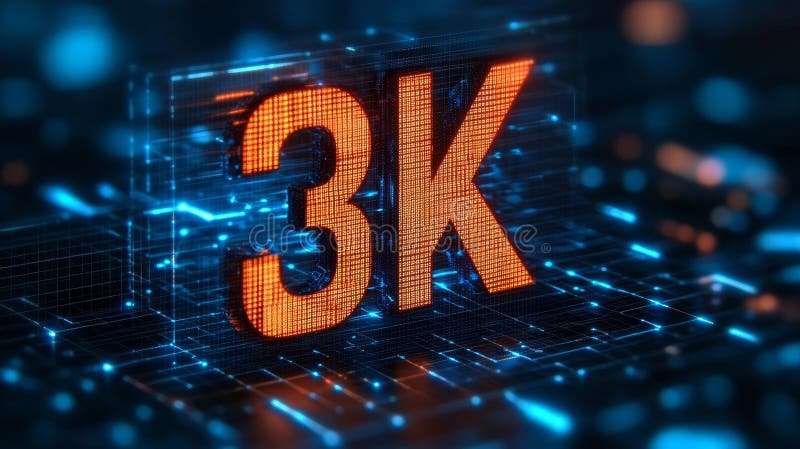 Glowing 3D Number 3K on Futuristic Digital Abstract Background ...