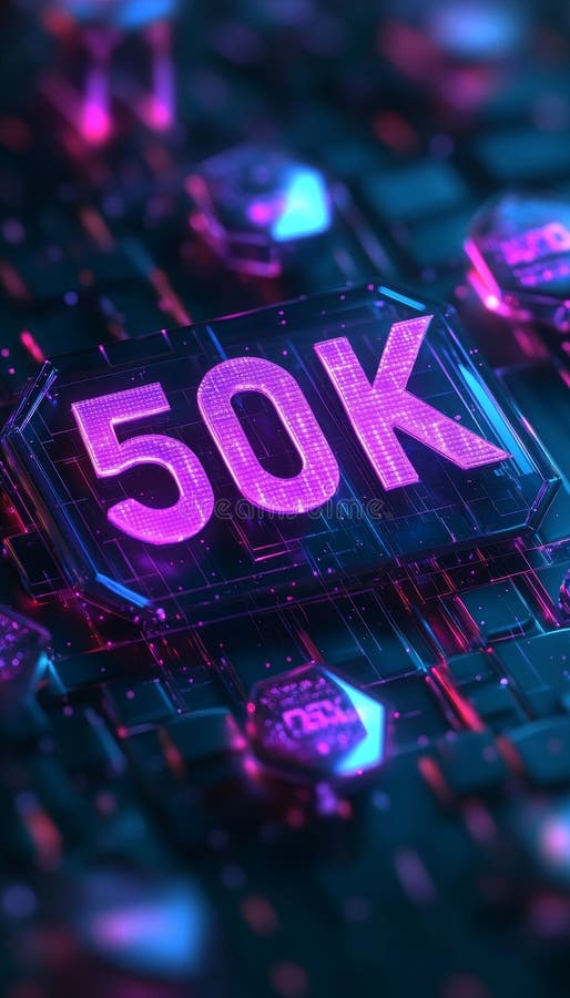 Glowing 3D Number 50K on Futuristic Microchip Circuit Board, Abstract ...