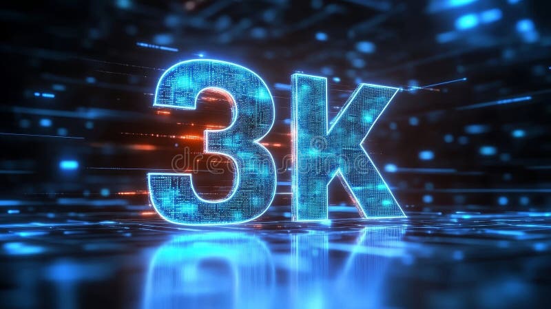 Glowing 3D Number 3K in Futuristic Style with Digital Background ...