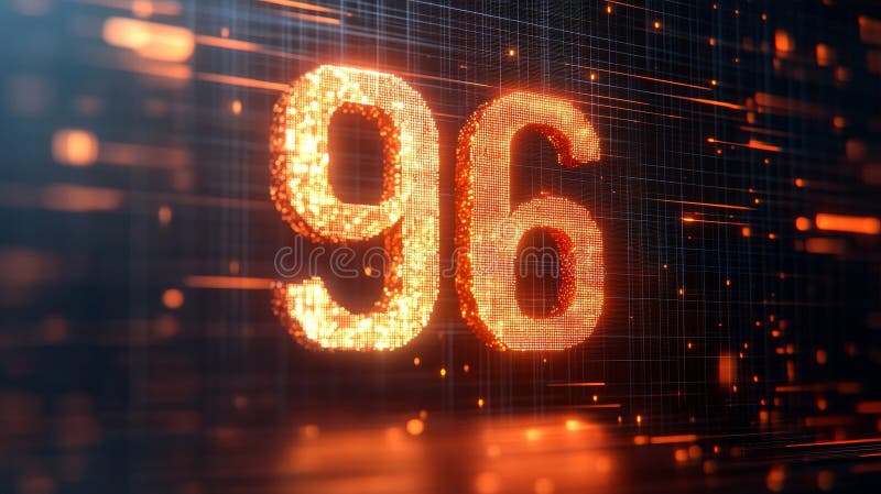 Glowing 3D Number 96, Shining on a Dark, Futuristic Digital Background ...