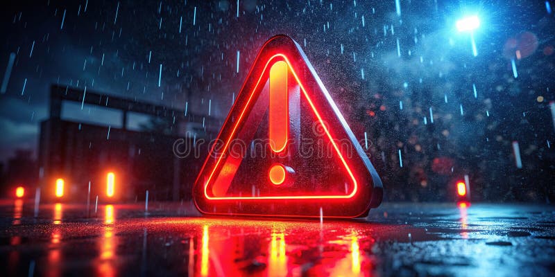 Glowing 3D Red Exclamation Mark Warning Sign at Night a Striking ...