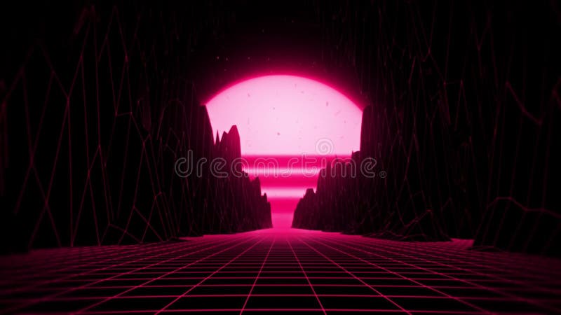 3D Reddish Pink Neon Retro Synthwave City VJ Loop Motion Background ...