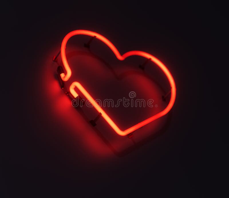 Glowing 3D Rendered Neon Heart Sign on Wall Stock Illustration ...