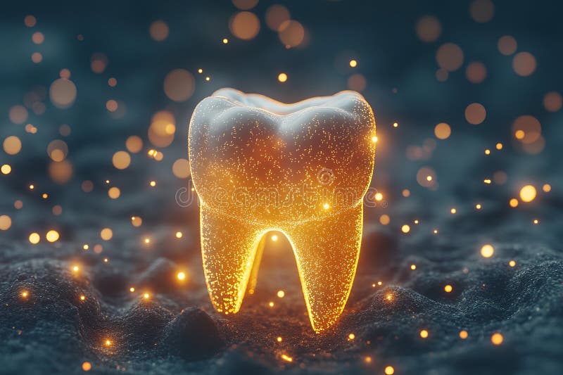 Glowing 3D-rendered Tooth Surrounded by Twinkling Lights with Soft ...