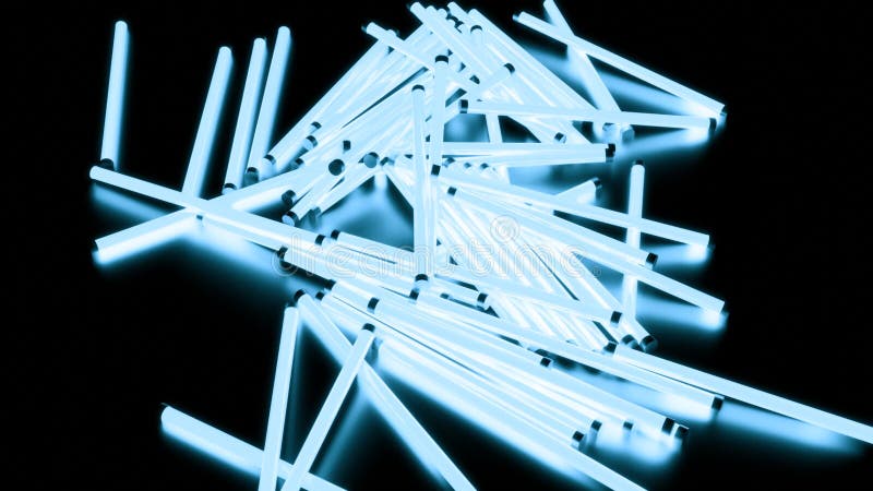 Glowing 3d Sticks are Falling. Design. Neon Lamps Fall on Surface of 3D ...