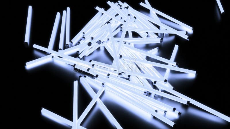 Glowing 3d Sticks are Falling. Design. Neon Lamps Fall on Surface of 3D ...