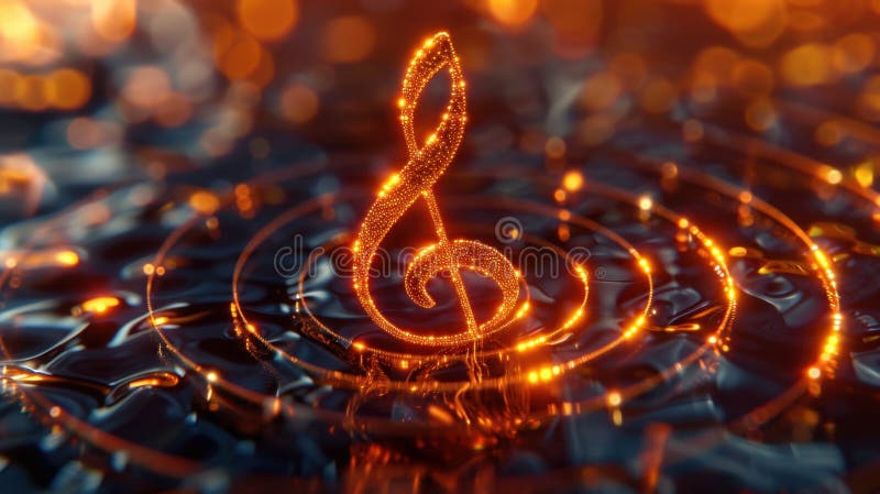 Glowing 3D Treble Clef with Sound Waves Stock Illustration ...
