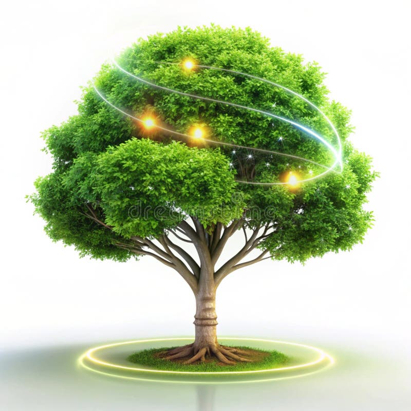 Glowing 3D Tree with Rotating Branches and Leaves Stock Illustration ...