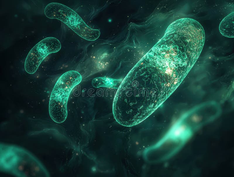 Glowing 3D Visualization of Translucent Bacteria Cells Stock ...