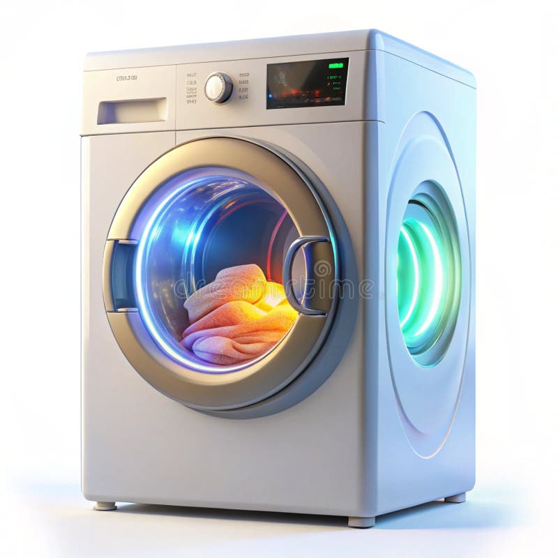 Glowing 3D Washing Machine with Animated Laundry Items Stock ...