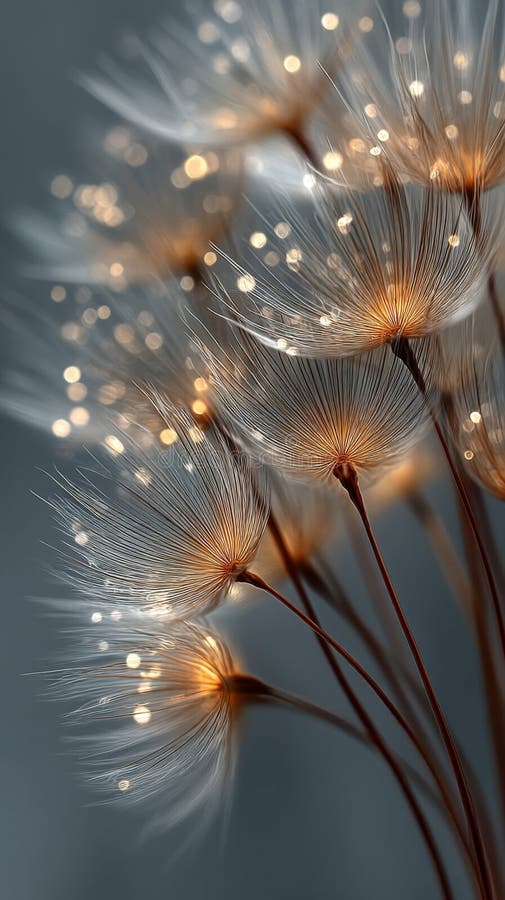 Glowing Dandelion Seed Heads with Sparkling Lights Stock Illustration ...