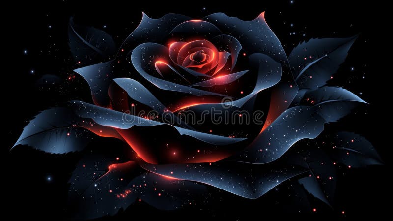 Glowing Dark Rose with Red Center and Sparkling Leaves Stock ...