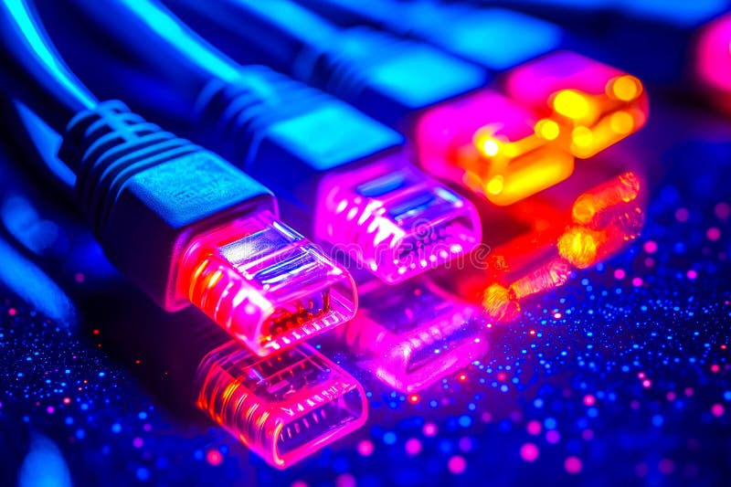 Glowing Data Cables Transferring Information Background Stock Photo ...