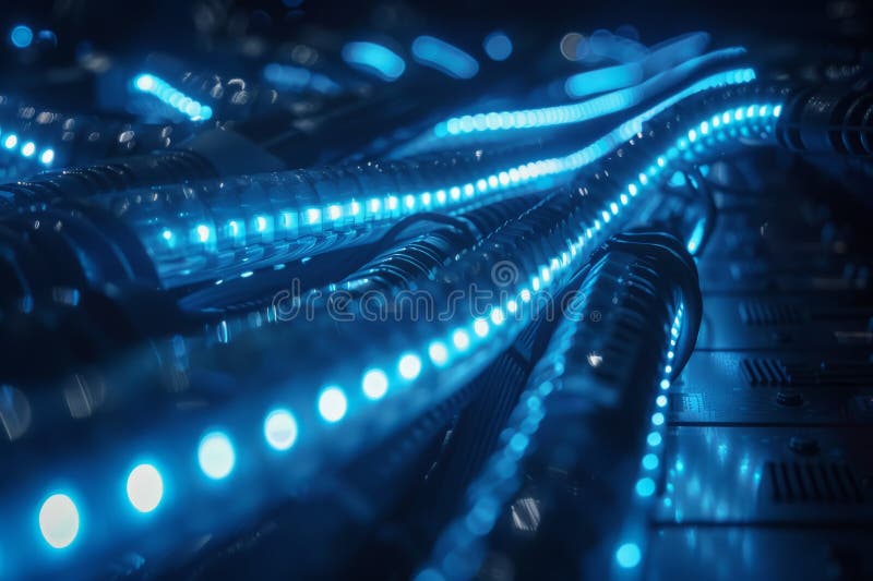 Glowing Data Cables Transferring Information Inside Computer Server ...