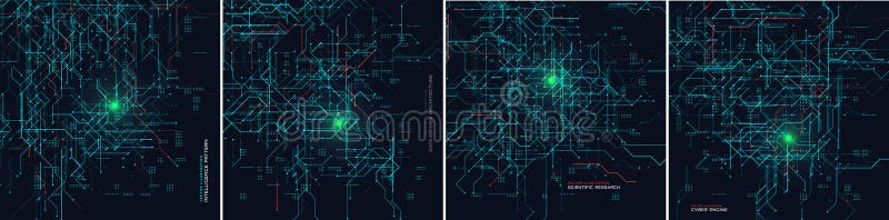 Glowing Data Circuits Map Background Set with Glowing Centre Like Route ...