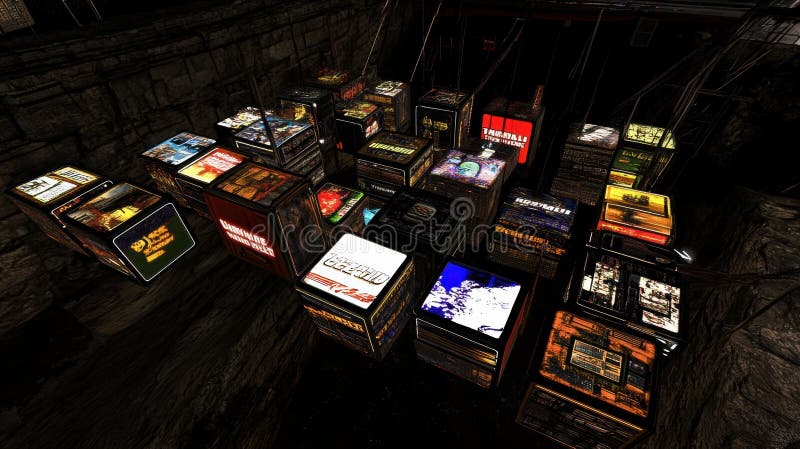 Cyberpunk Data Cubes stock illustration. Illustration of render - 367682937