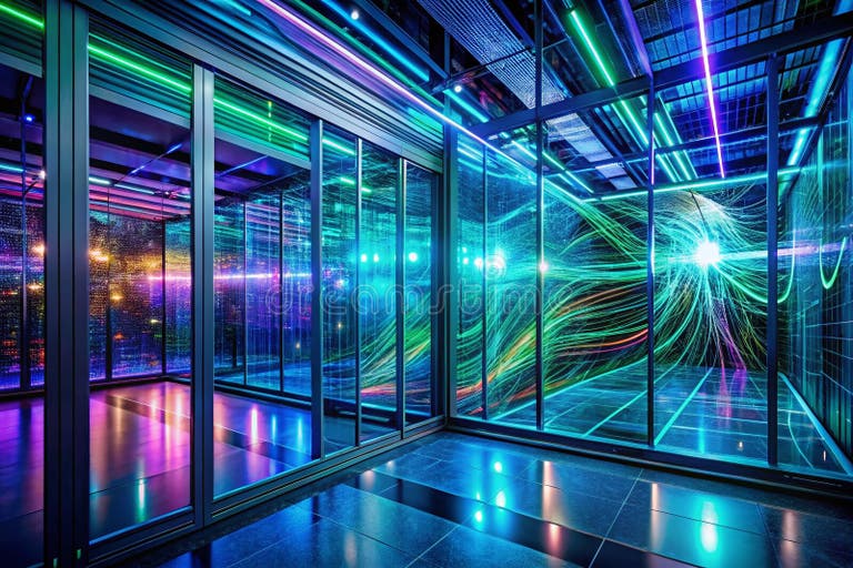 Glowing Data Networks Illuminate a Futuristic Server Room a Surreal ...
