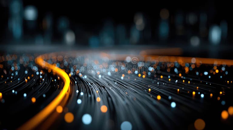 Glowing Data Pathways with Orange and White Light Particles Forming a ...