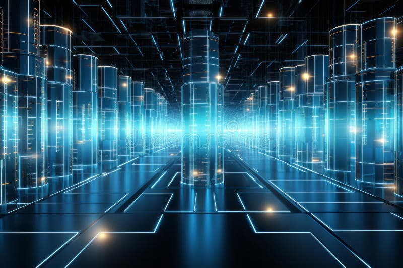 Glowing Data Pods In Futuristic Facility Stock Illustration Illustration Of Tech Connection