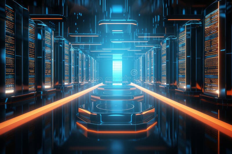 Glowing Data Pods in Futuristic Facility Stock Illustration ...