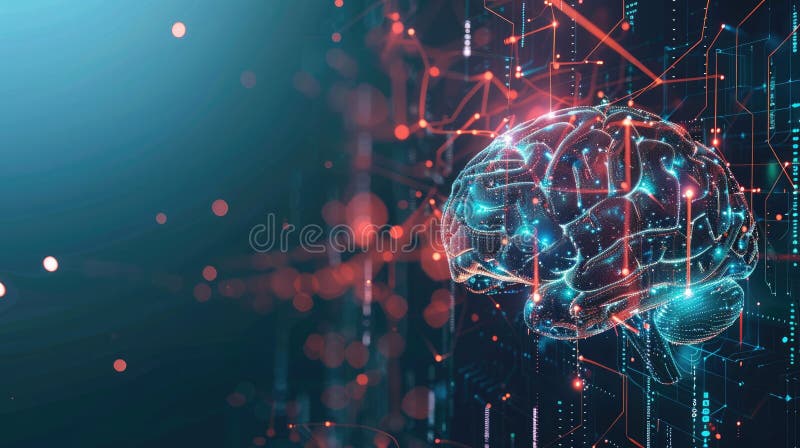 Glowing Data Points and Digital Circuits within a Human Brain Depicting ...