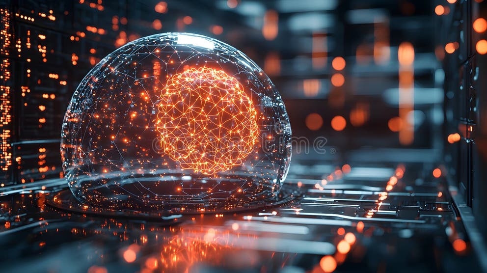 Glowing Data Sphere with Encryption Visualization Stock Illustration ...