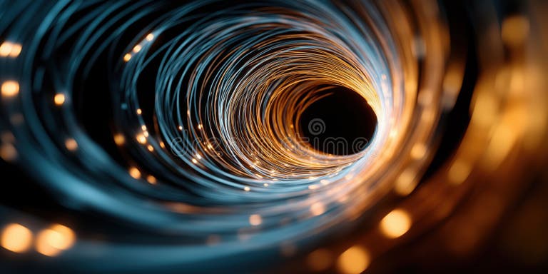Glowing Data Vortex Tunnel in Orange and Blue Stock Illustration ...